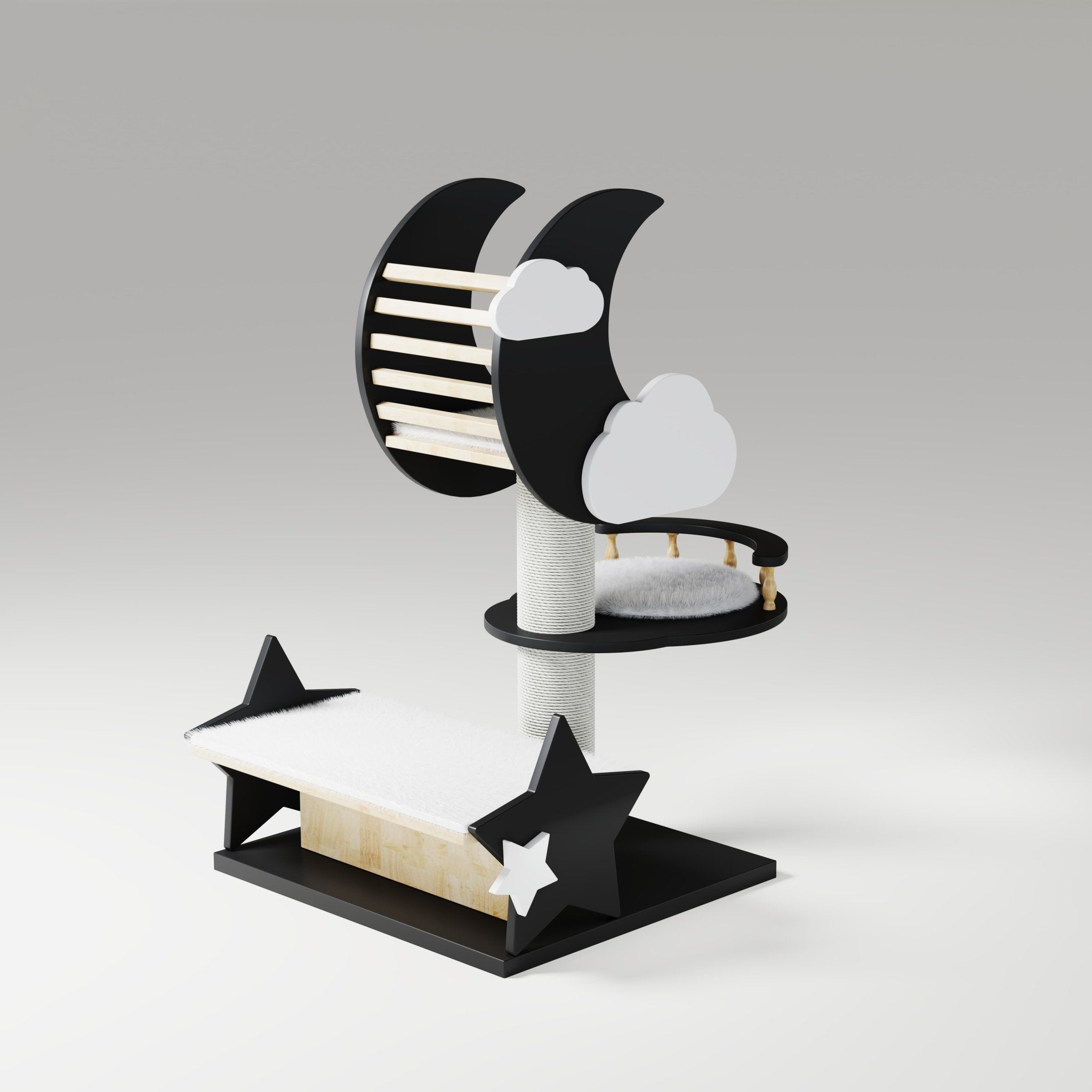 Mewzoom Cat Tree Cat Tower 38" Solid Wooden 3 Level Moon Star Kitty ...